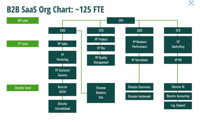 What positions should an org chart at a Saas startup have?