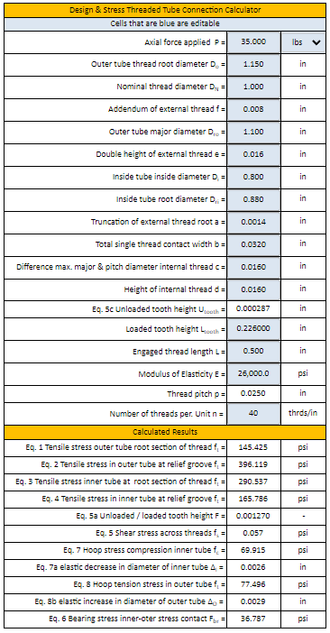 Stress at Threaded Tube Connection Design Calculator